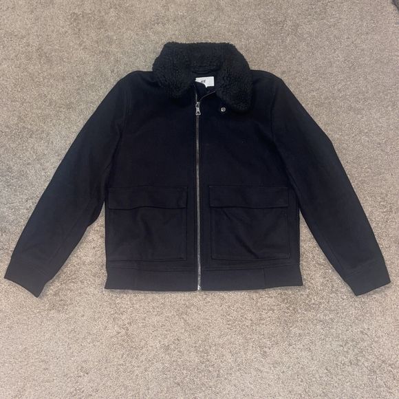 H&M | Jackets & Coats | Hm Mens Wool Blend Jacket Coat Black Full Zip ...